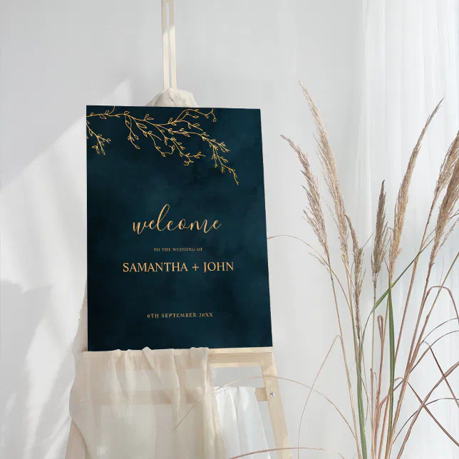 Gold & Emerald Green Wedding Welcome Sign | Zazzle