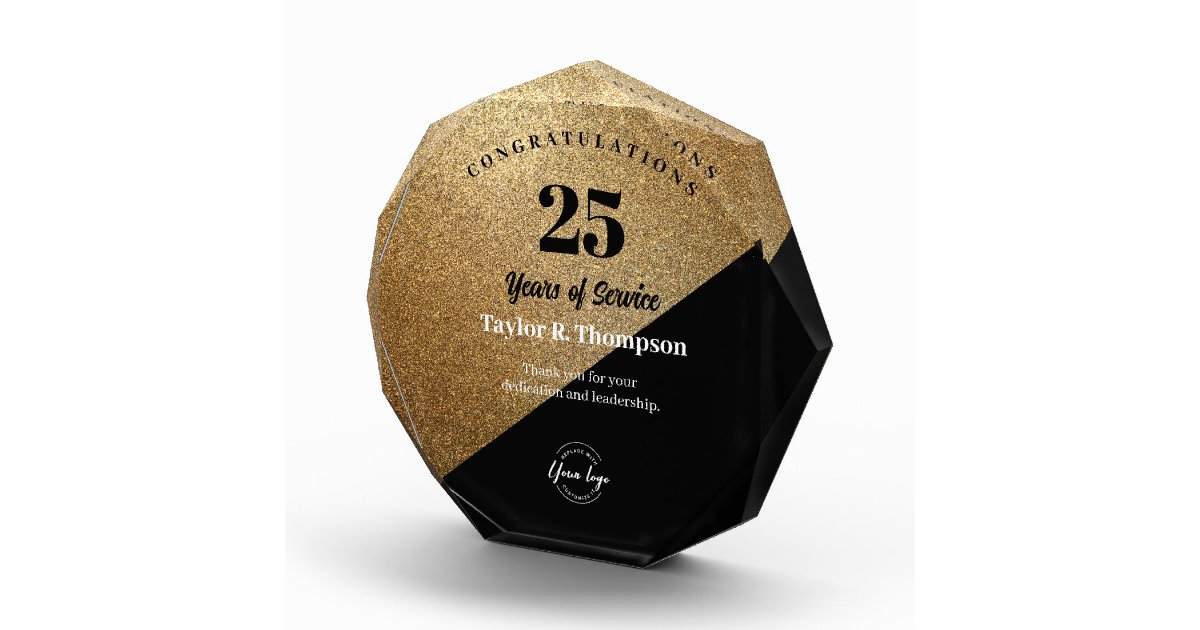 Gold Employee 25 years of service recognition logo Acrylic Award | Zazzle