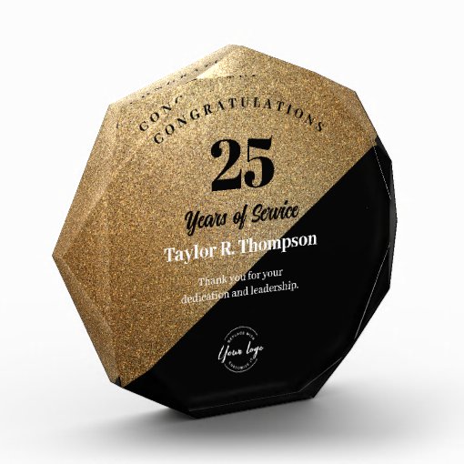 Gold Employee 25 years of service recognition logo Acrylic Award | Zazzle