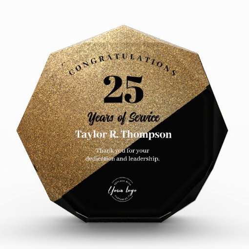 Gold Employee 25 years of service recognition logo Acrylic Award | Zazzle