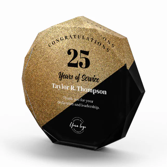 Gold Employee 25 years of service recognition logo Acrylic Award | Zazzle