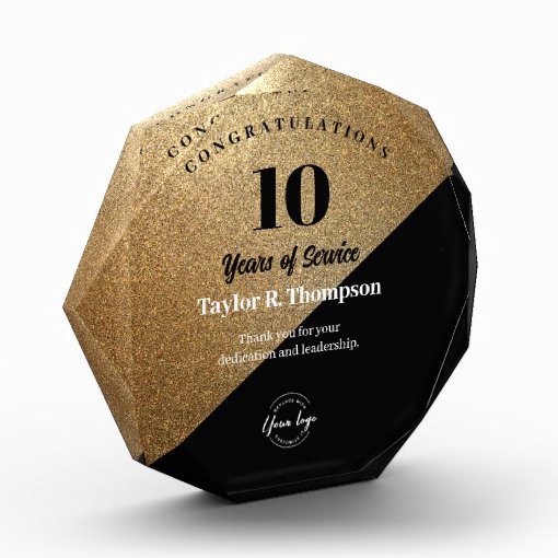 Gold Employee years of service recognition logo Acrylic Award | Zazzle