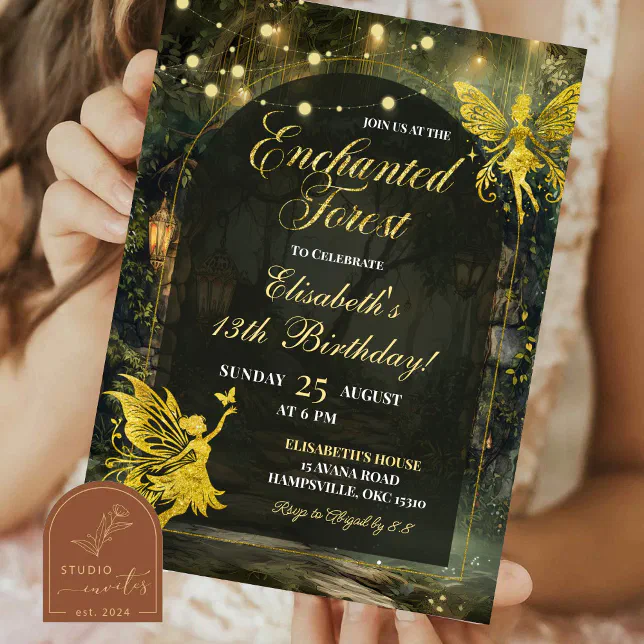 Gold Enchanted Forest Fairy Birthday Girl Invitation | Zazzle
