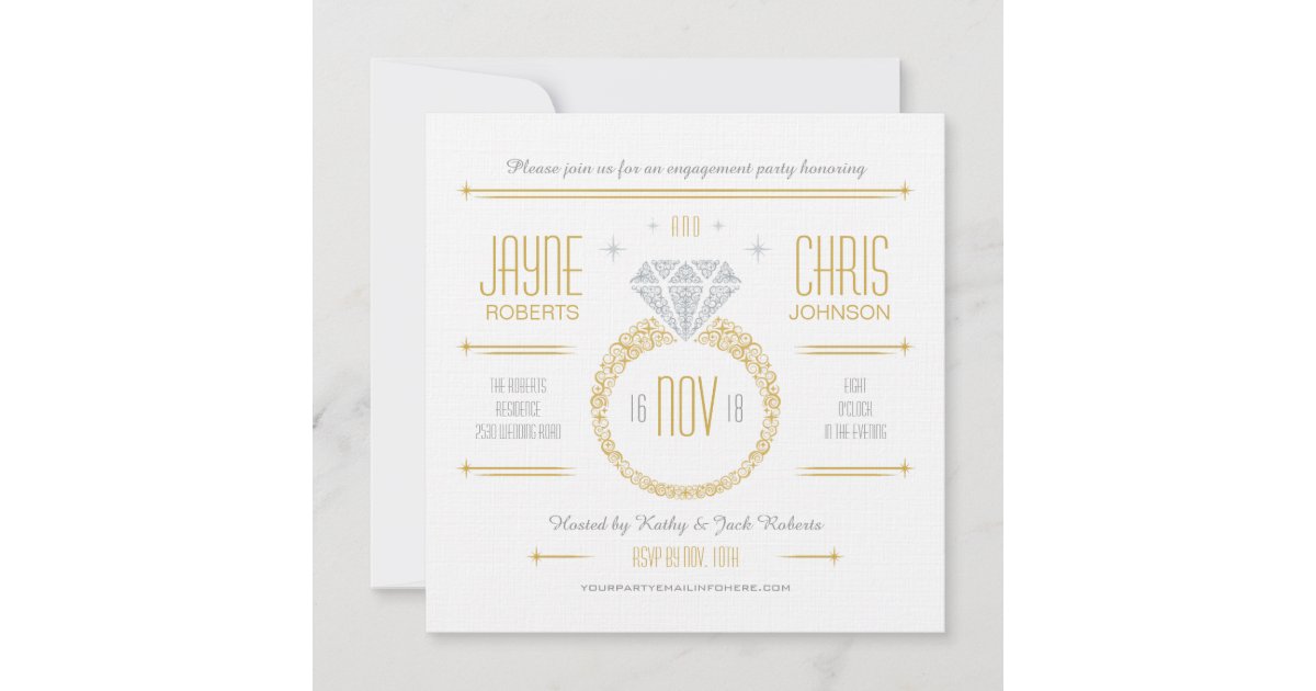 Gold Engagement Ring Party Invitation | Zazzle