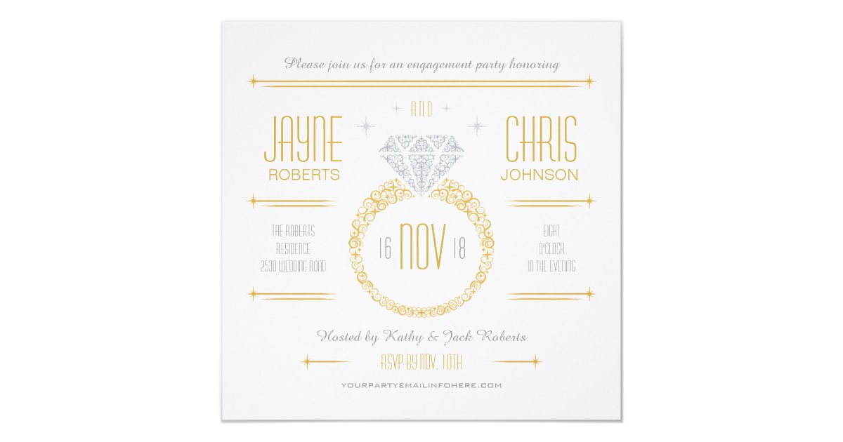 Gold Engagement Ring Party Invitation | Zazzle.com