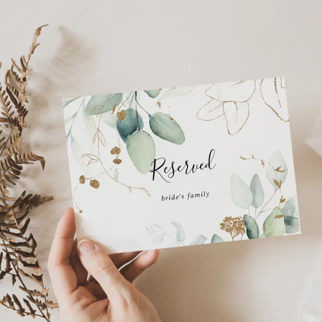 Gold Eucalyptus Calligraphy Reserved Sign | Zazzle