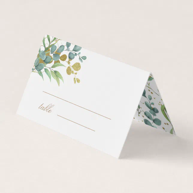 gold eucalyptus leaves greenery wedding table card | Zazzle