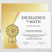 Gold Excellence in Math Certificate Award | Zazzle