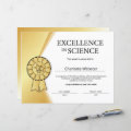 Gold Excellence in Science Certificate Award | Zazzle