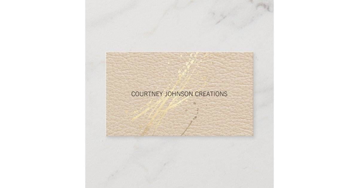 Gold Expressive Splatter | Leather Texture Business Card | Zazzle