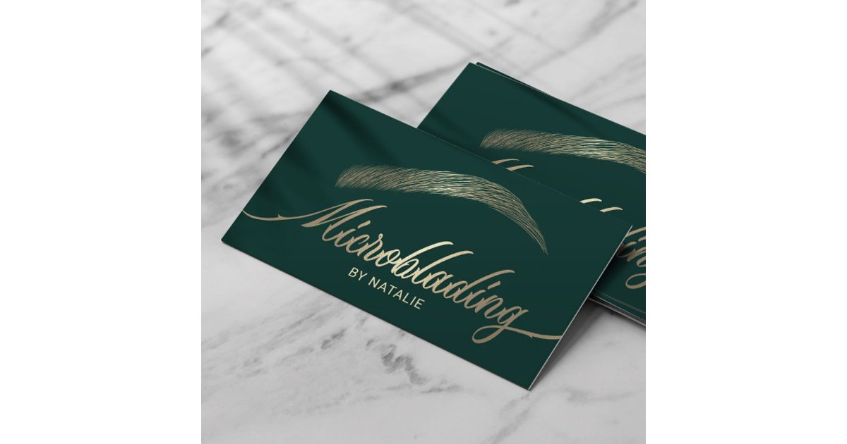 Gold Eyebrow Salon Microblading Modern Green Business Card | Zazzle