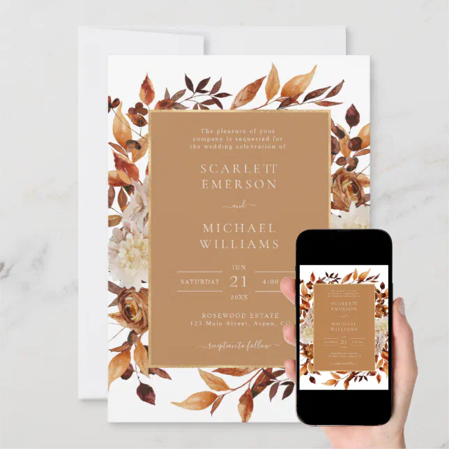 Gold Fall Floral Wedding Invitation | Zazzle
