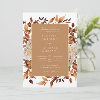 Gold Fall Floral Wedding Invitation | Zazzle