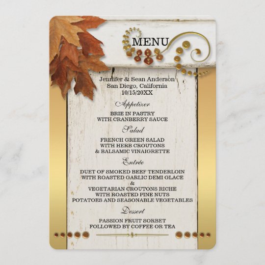 Gold Fall Leaves Wedding Menu Card | Zazzle.com