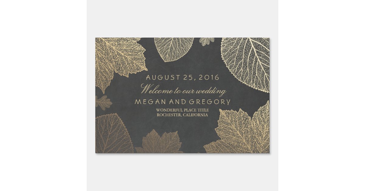 Gold Fall Leaves Wedding Sign | Zazzle