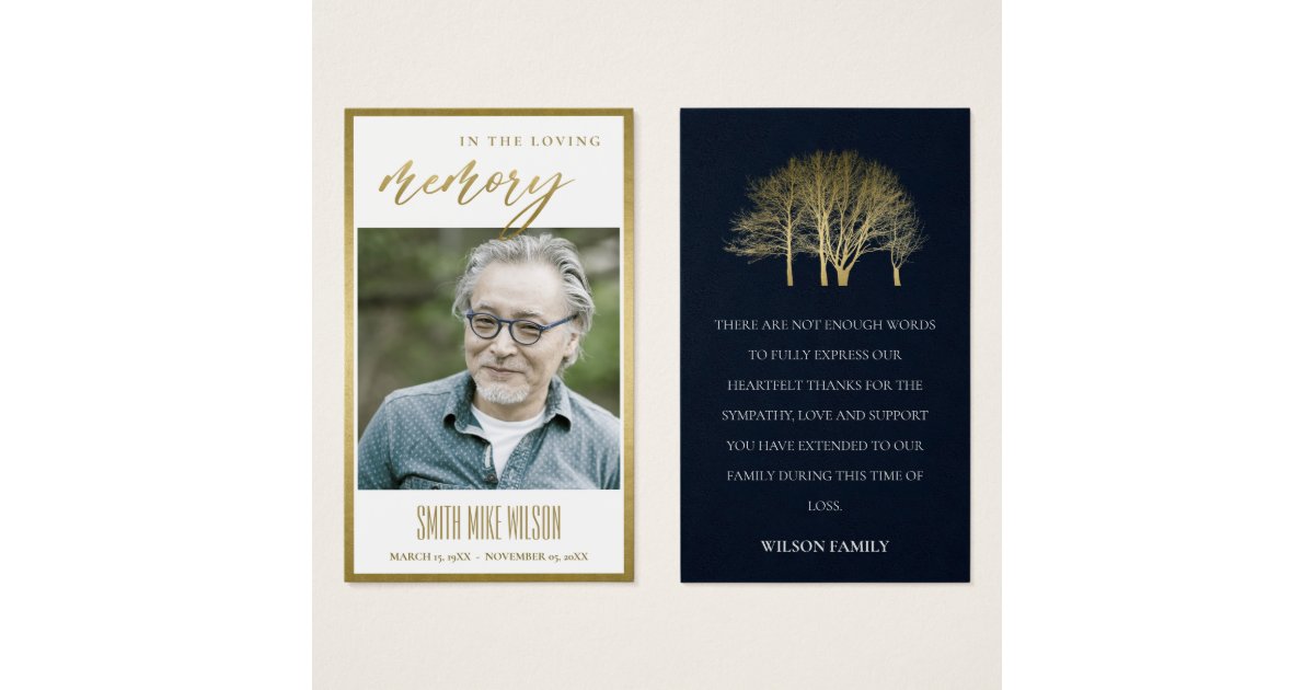 GOLD FALL TREE SYMPATHY MEMORIAL PHOTO THANKS CARD | Zazzle