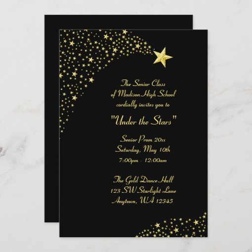 Gold Falling Stars Prom Formal Invitations | Zazzle