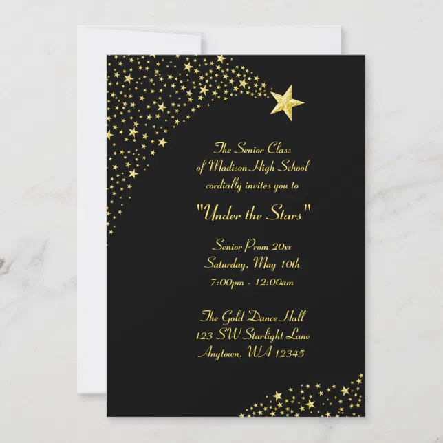 Gold Falling Stars Prom Formal Invitations | Zazzle