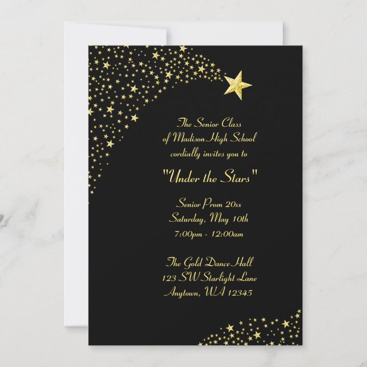Gold Falling Stars Prom Formal Invitations | Zazzle