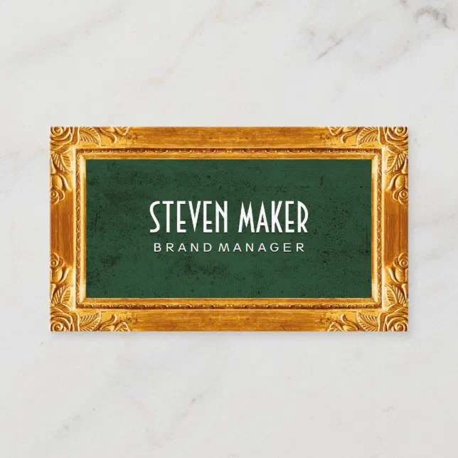 Gold Fancy Border | Green Texture Business Card | Zazzle