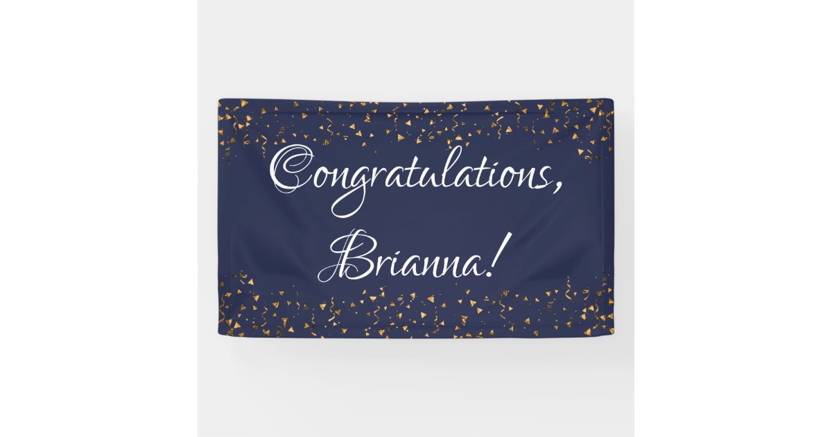 Gold Faux Confetti, Dark Navy Blue Congratulations Banner | Zazzle