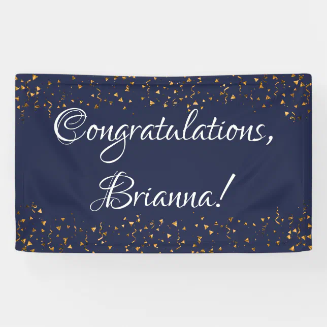 Gold Faux Confetti, Dark Navy Blue Congratulations Banner | Zazzle