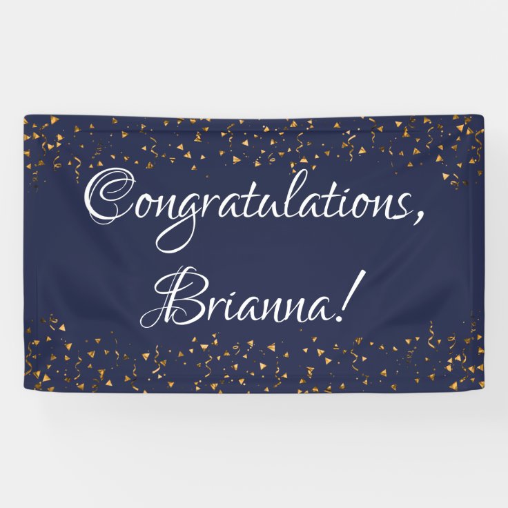 Gold Faux Confetti, Dark Navy Blue Congratulations Banner | Zazzle