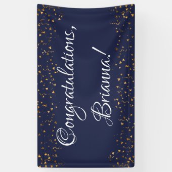 Gold Faux Confetti, Dark Navy Blue Congratulations Banner | Zazzle