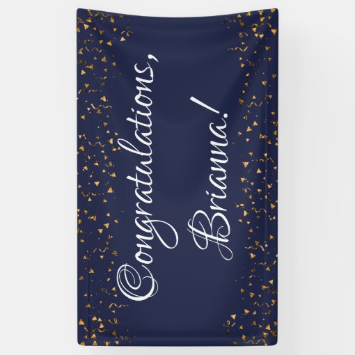 Gold Faux Confetti, Dark Navy Blue Congratulations Banner | Zazzle