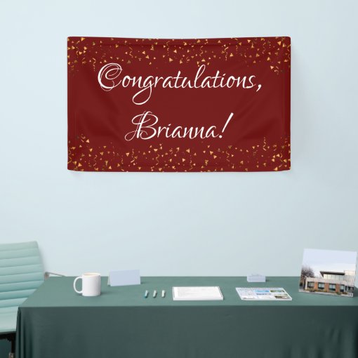 Gold Faux Confetti on Burgundy Congratulations Banner | Zazzle