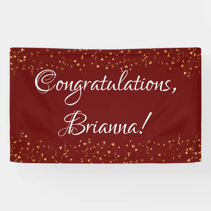 Gold Faux Confetti on Burgundy Congratulations Banner | Zazzle