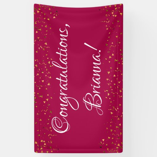 Gold Faux Confetti, Raspberry Pink Congratulations Banner | Zazzle