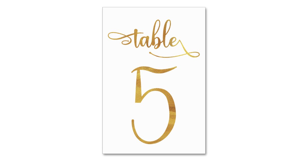 Gold faux foil 3.5x5 table number card | Table 5 | Zazzle