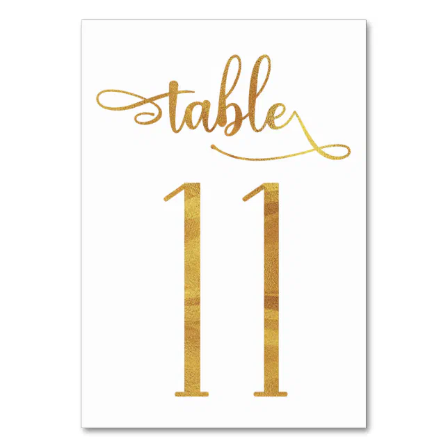 Gold faux foil 3.5x5 table number | Table 11 | Zazzle