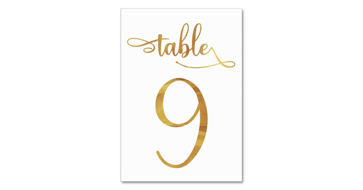 Gold faux foil 3.5x5 table number | Table 9 | Zazzle
