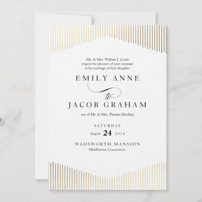 Gold Faux Foil Angles Art Deco Wedding Invitation | Zazzle
