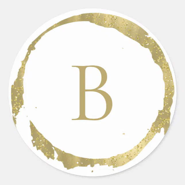 Gold Faux Foil Glitter Sparkle Monogram Custom Classic Round Sticker ...
