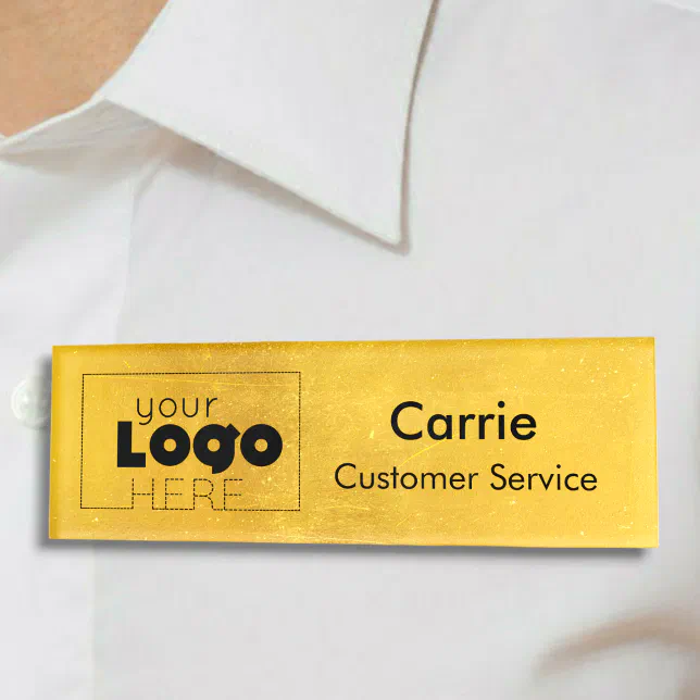 Gold Faux Foil Your Logo Employee Staff Name Badge | Zazzle
