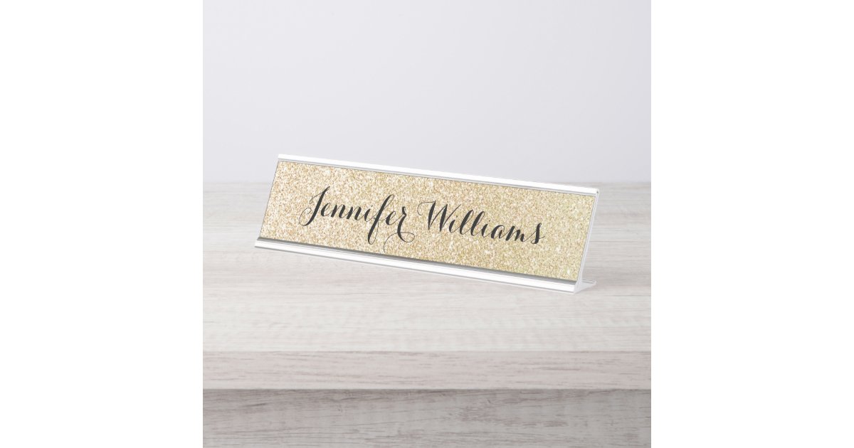 Gold Faux Glitter Custom Name Desk Name Plate | Zazzle