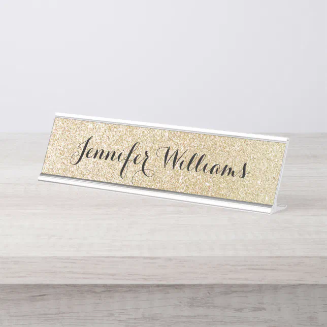 Gold Faux Glitter Custom Name Desk Name Plate | Zazzle