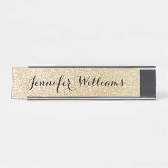 Gold Faux Glitter Custom Name Desk Name Plate | Zazzle