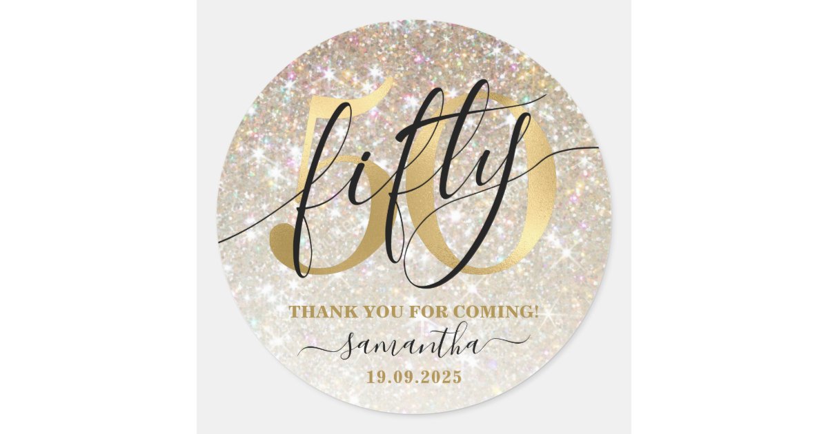 Gold Faux Glitter & Foil 50th Birthday Party Classic Round Sticker | Zazzle