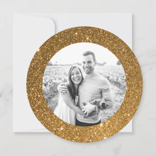 Gold Faux Glitter Frame Holiday Card | Zazzle