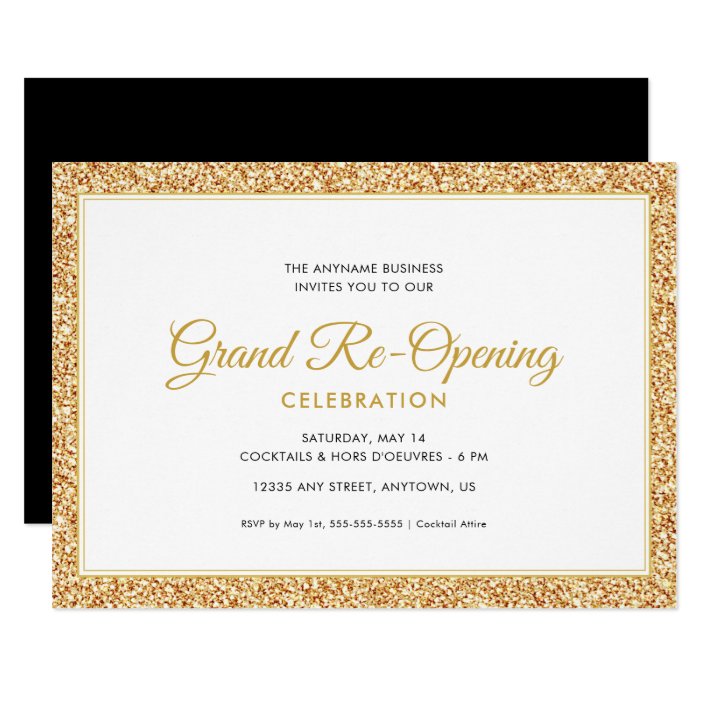 Gold Faux Glitter | Grand Re-Opening Invitation | Zazzle.com
