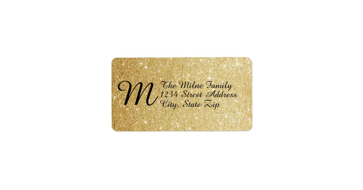 Gold Faux Glitter Monogram Address Labels | Zazzle