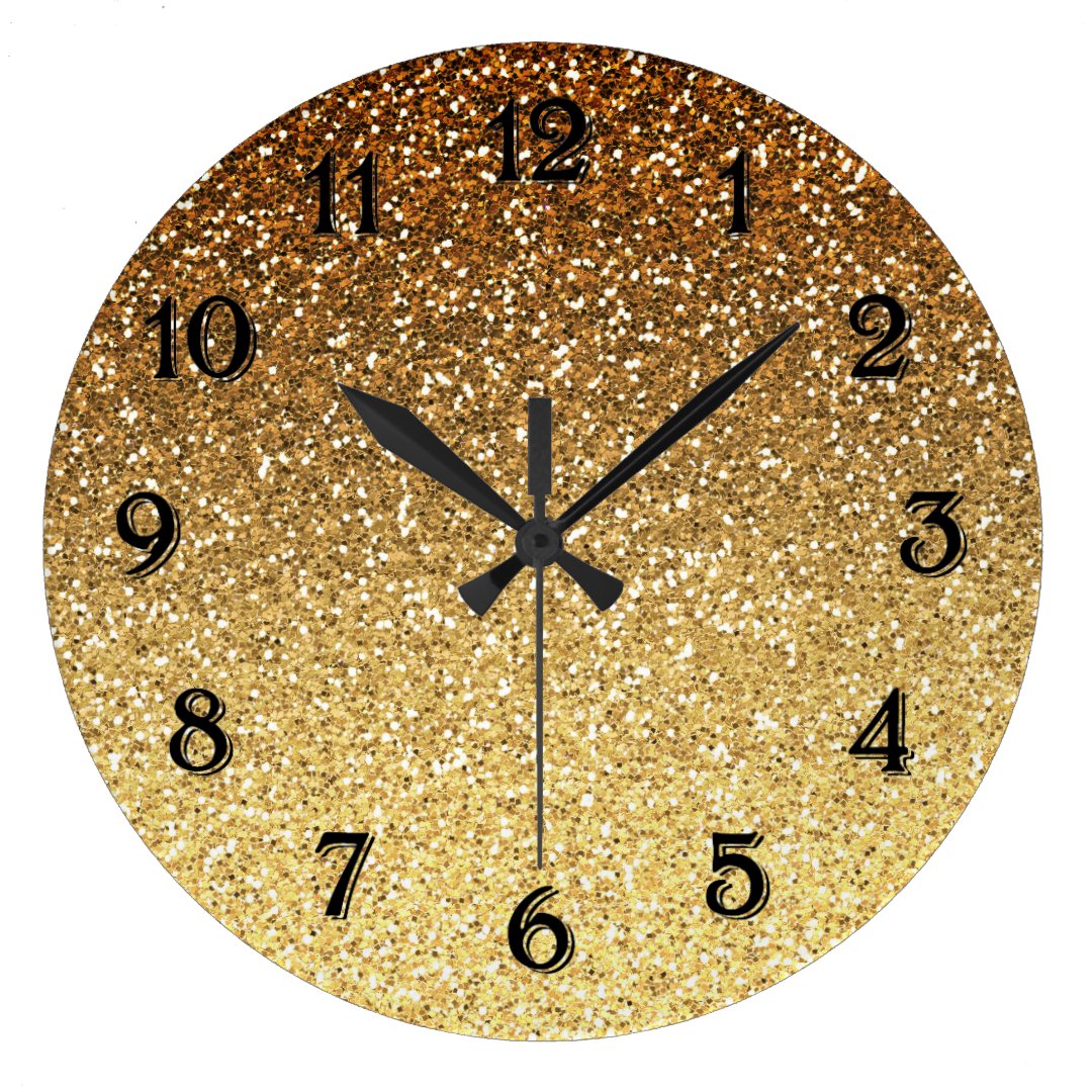 Gold Faux Glitter Ombre Large Clock | Zazzle