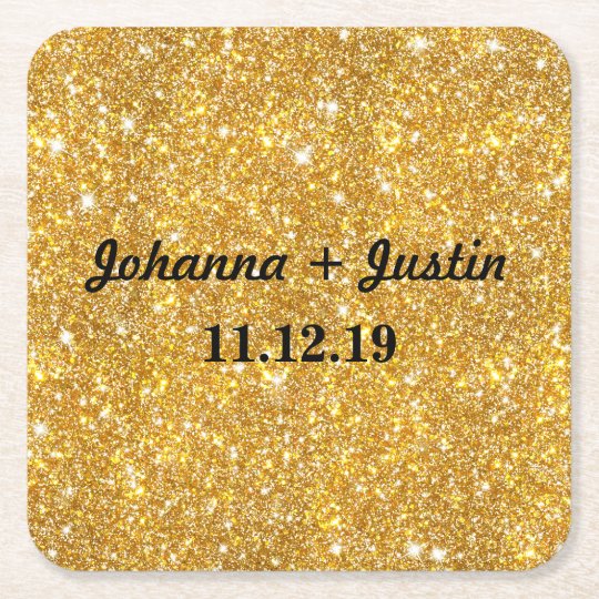 Gold Faux Glitter Shining Pattern Bling Wedding Square Paper Coaster ...