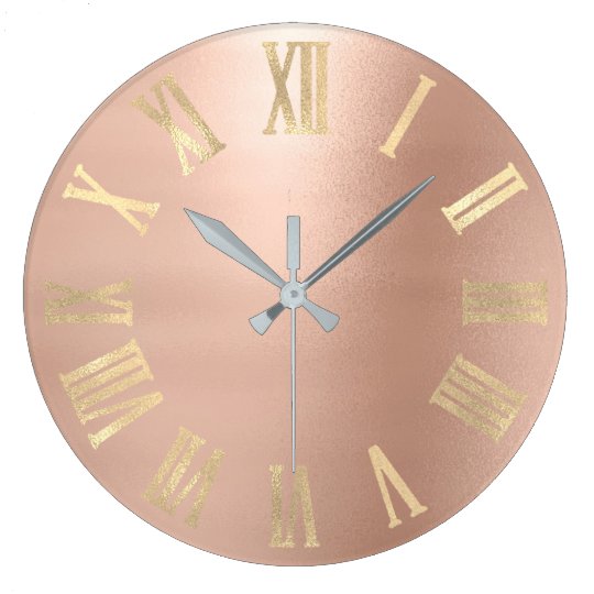Gold Faux Rose Gold Minimal Metallic Roman Numers Large Clock | Zazzle.com