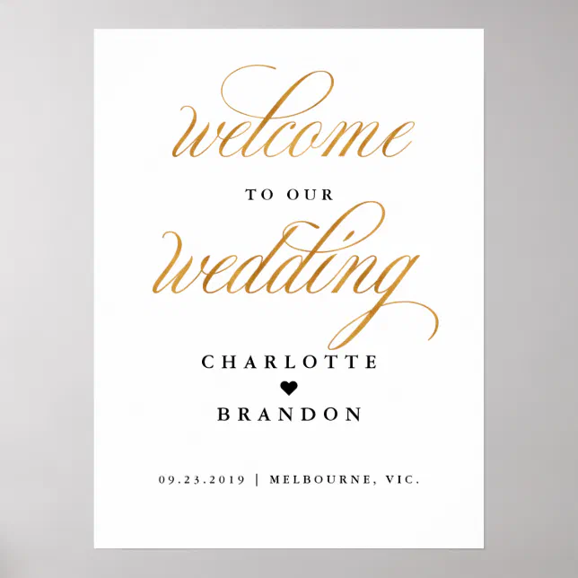 Gold faux welcome to our reception wedding sign | Zazzle
