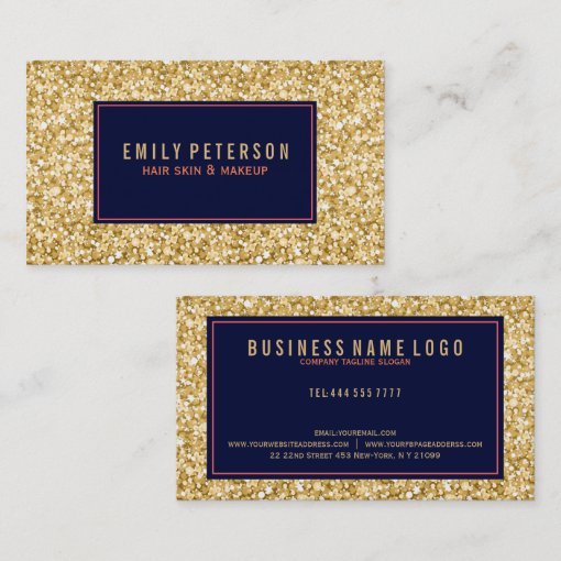 Gold Fax Glitter With Black And Coral Red Accents Business Card | Zazzle